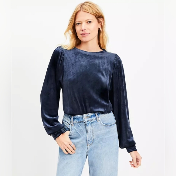LOFT | Tops | Loft Velvet Puff Sleeve Top In Xl | Poshmark